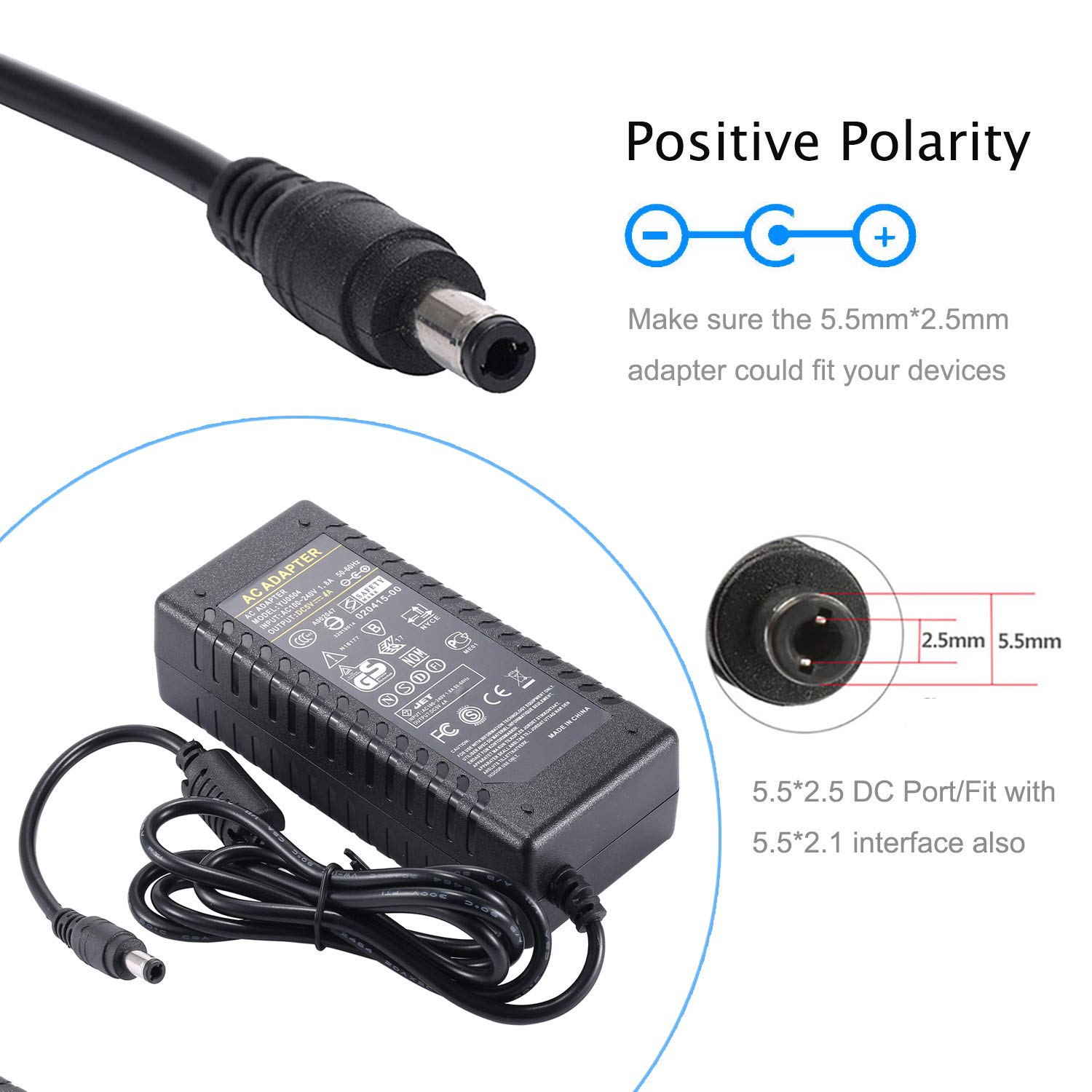 5V 4A Power Supply Adapter - COOLM AC 100-240V to DC 5V/4A 20W Charger Plug DC 5.5mm x 2.5mm Universal for Atomic Pi, Jetson Nano, USB Hub, WeBoost 850012 Connect RV 65 RV65, Odroid XU4 / XU4Q