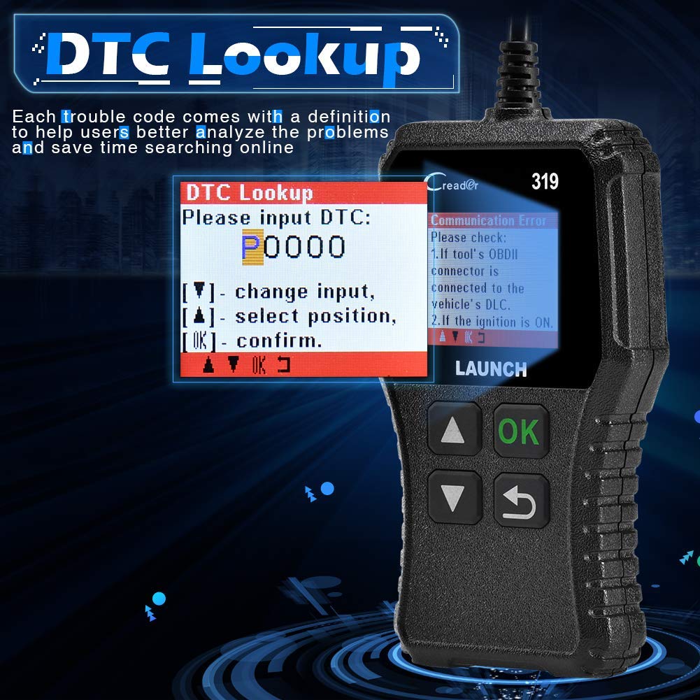 LAUNCH OBD2 Scanner Engine Fault Code Reader, CR319 Code Reader Scanner, CAN Diagnostic Scan Tool Supports DTC Lookup, Mode6 O2 Sensor for OBDII Protocol Cars Since 1996 Black