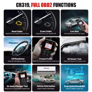 LAUNCH OBD2 Scanner Engine Fault Code Reader, CR319 Code Reader Scanner, CAN Diagnostic Scan Tool Supports DTC Lookup, Mode6 O2 Sensor for OBDII Protocol Cars Since 1996 Black