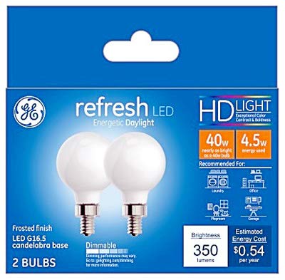 Ge Lighting 45715 4 Watt E12 G16.5 Frosted Daylight Led Dimmable Refresh Hd Light Bulbs 2 Count