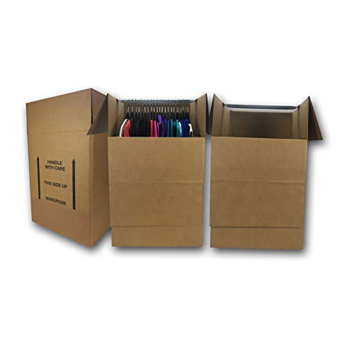 Amazon Basics Wardrobe Clothing Moving Boxes with Bar - 24" x 24" x 40", 3-Pack, Brown