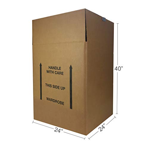 Amazon Basics Wardrobe Clothing Moving Boxes with Bar - 24" x 24" x 40", 3-Pack, Brown