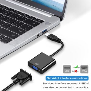 USB to VGA Adapter for Monitor, VGA to USB 3.0/2.0 Converter 1080P Multi-Display Video Cable for Laptop Desktop PC to Monitors, Projector, TV. (Not Support Chromebook)