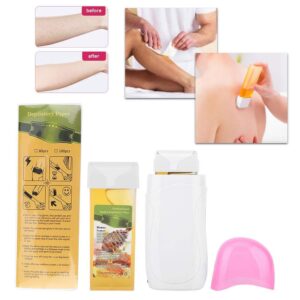 Wax Roller Kit, Roll on Wax Kit, EU PLUG Wax Warmer, Waxing Kit Wax Hair Removal Kit Waxing Roller Depilatory Roll on Wax Heater Roller with 100pcs Wax Paper Hair Removal Set EU Pulg without Adapter