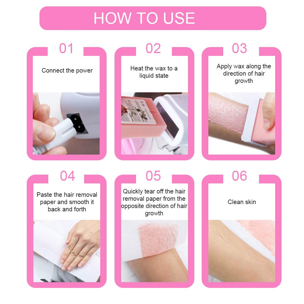 Wax Roller Kit, Roll on Wax Kit, EU PLUG Wax Warmer, Waxing Kit Wax Hair Removal Kit Waxing Roller Depilatory Roll on Wax Heater Roller with 100pcs Wax Paper Hair Removal Set EU Pulg without Adapter