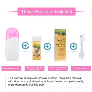 Wax Roller Kit, Roll on Wax Kit, EU PLUG Wax Warmer, Waxing Kit Wax Hair Removal Kit Waxing Roller Depilatory Roll on Wax Heater Roller with 100pcs Wax Paper Hair Removal Set EU Pulg without Adapter