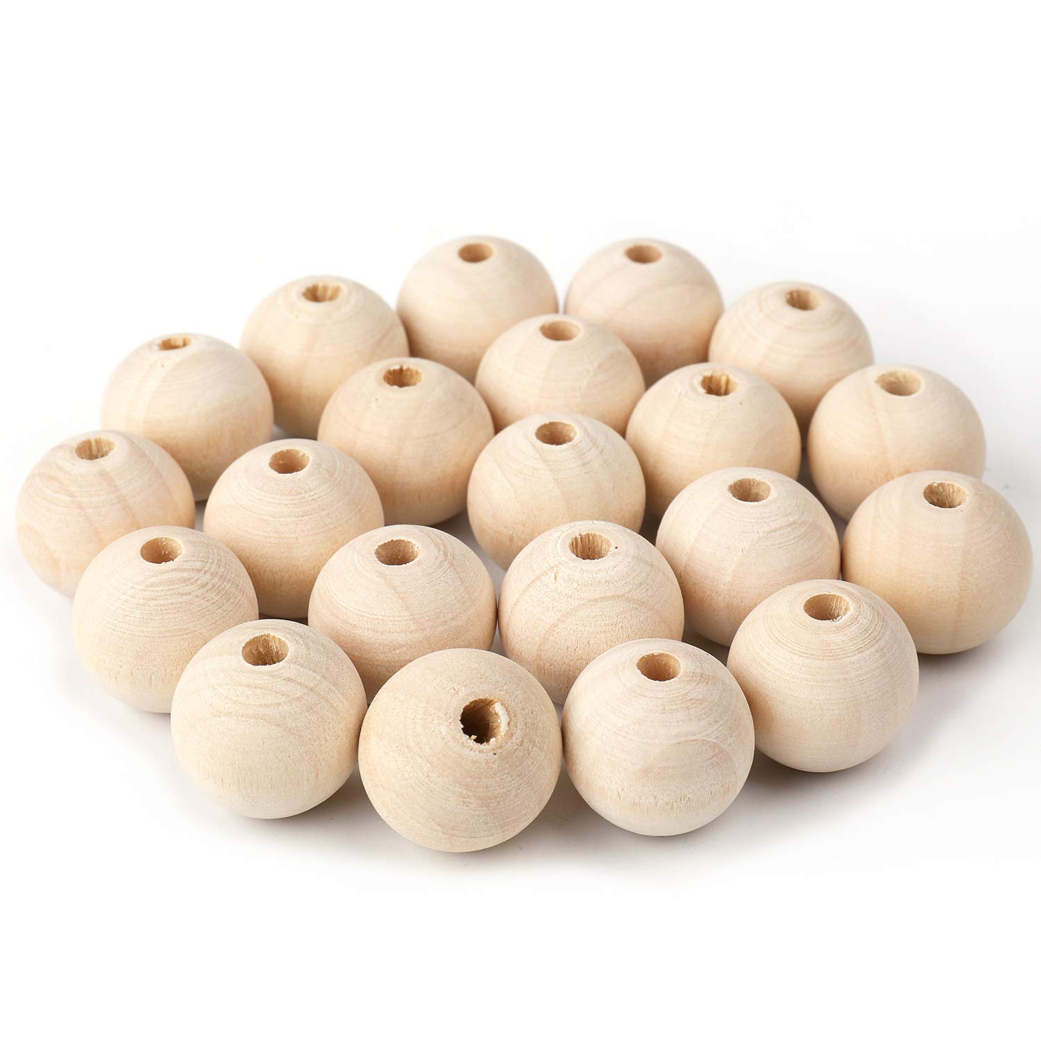 Foraineam 200pcs 20mm Natural Wood Beads Unfinished Round Wooden Loose Beads Wood Spacer Beads for Craft Making