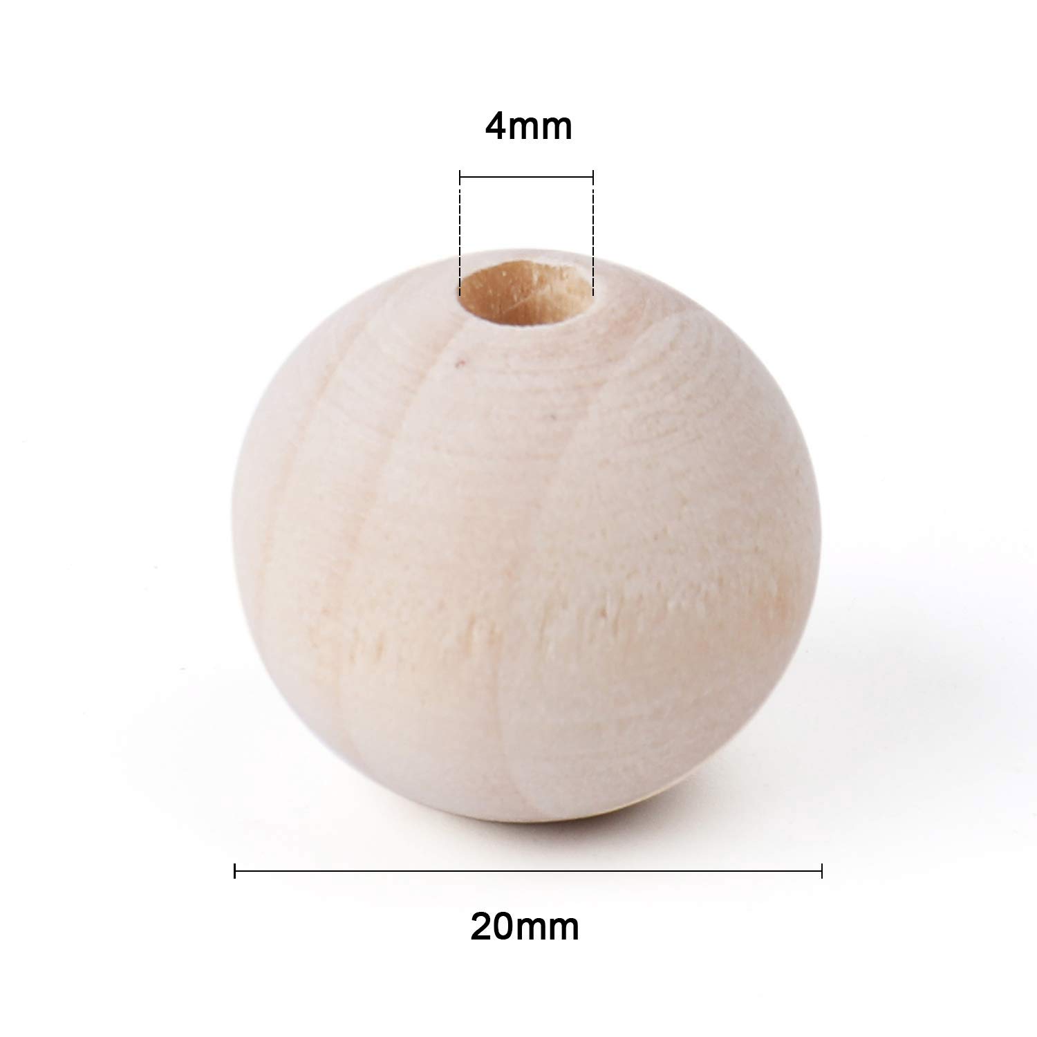 Foraineam 200pcs 20mm Natural Wood Beads Unfinished Round Wooden Loose Beads Wood Spacer Beads for Craft Making