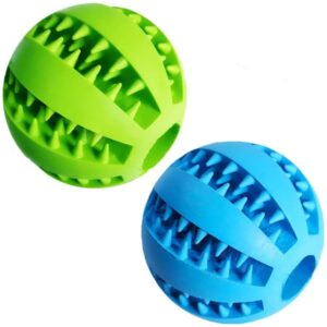 feixun dog treat toy ball, dog tooth cleaning toy, interactive dog toys(1 green+1 blue) 2.8" pack of 2