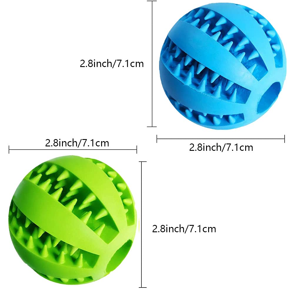 Feixun Dog Treat Toy Ball, Dog Tooth Cleaning Toy, Interactive Dog Toys(1 Green+1 Blue) 2.8" Pack of 2