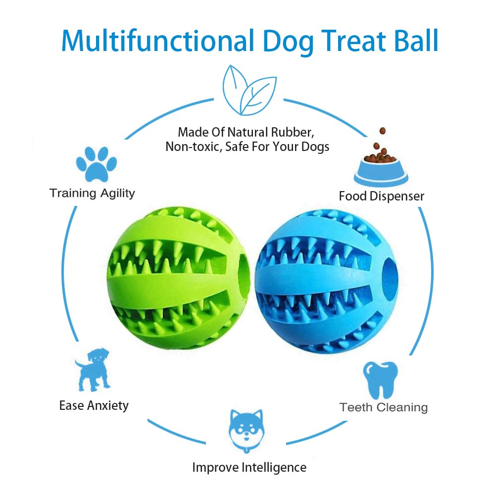 Feixun Dog Treat Toy Ball, Dog Tooth Cleaning Toy, Interactive Dog Toys(1 Green+1 Blue) 2.8" Pack of 2