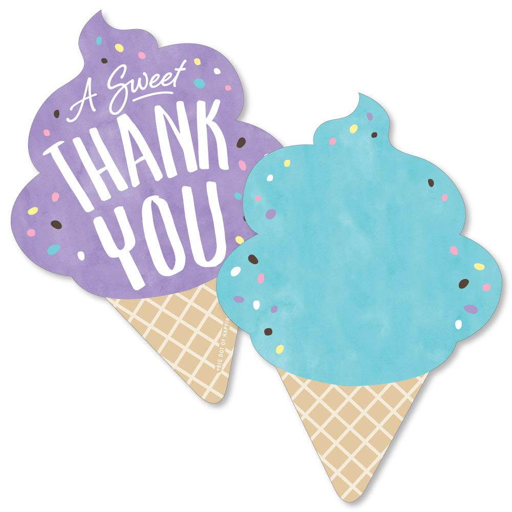 Big Dot of Happiness Scoop Up the Fun - Ice Cream - Shaped Thank You Cards - Sprinkles Party Thank You Note Cards with Envelopes - Set of 12