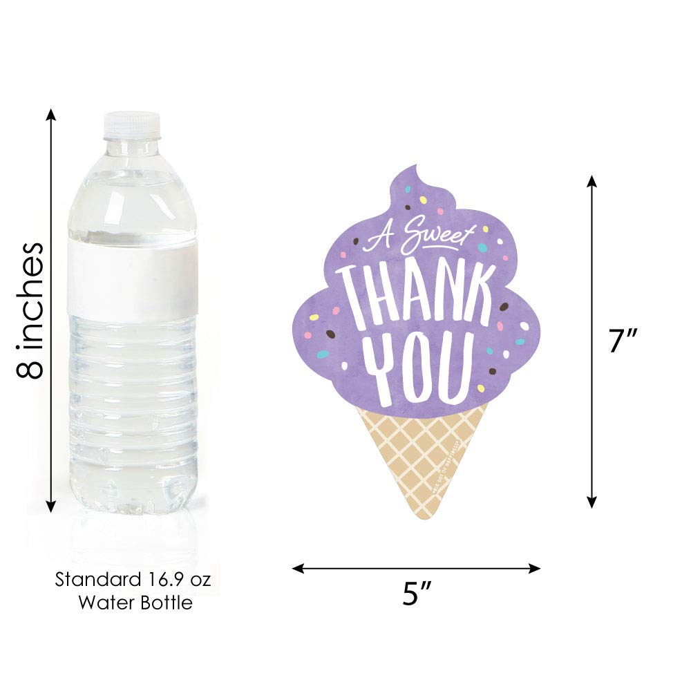 Big Dot of Happiness Scoop Up the Fun - Ice Cream - Shaped Thank You Cards - Sprinkles Party Thank You Note Cards with Envelopes - Set of 12