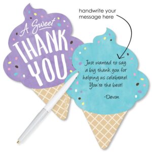 Big Dot of Happiness Scoop Up the Fun - Ice Cream - Shaped Thank You Cards - Sprinkles Party Thank You Note Cards with Envelopes - Set of 12