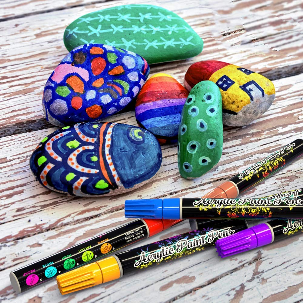 Desire Deluxe Acrylic Paint Pens for Rock Painting, Stone, Ceramic, Glass, Wood, Canvas – Set of 12 Non Toxic Water Based Markers - Great Artists Painting Supplies