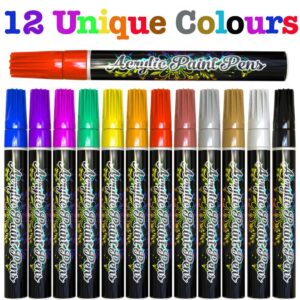 Desire Deluxe Acrylic Paint Pens for Rock Painting, Stone, Ceramic, Glass, Wood, Canvas – Set of 12 Non Toxic Water Based Markers - Great Artists Painting Supplies