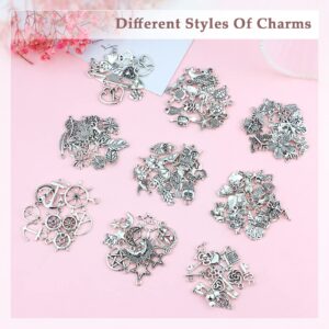 JIALEEY 200 PCS Wholesale Bulk Lots Jewelry Making Charms Mixed Smooth Tibetan Silver Metal Charms Pendants DIY for Necklace Bracelet Jewelry Making and Crafting