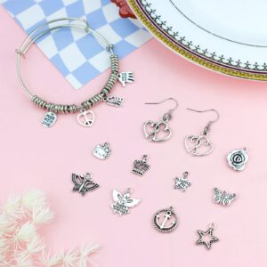 JIALEEY 200 PCS Wholesale Bulk Lots Jewelry Making Charms Mixed Smooth Tibetan Silver Metal Charms Pendants DIY for Necklace Bracelet Jewelry Making and Crafting