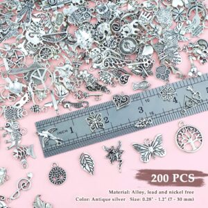 JIALEEY 200 PCS Wholesale Bulk Lots Jewelry Making Charms Mixed Smooth Tibetan Silver Metal Charms Pendants DIY for Necklace Bracelet Jewelry Making and Crafting