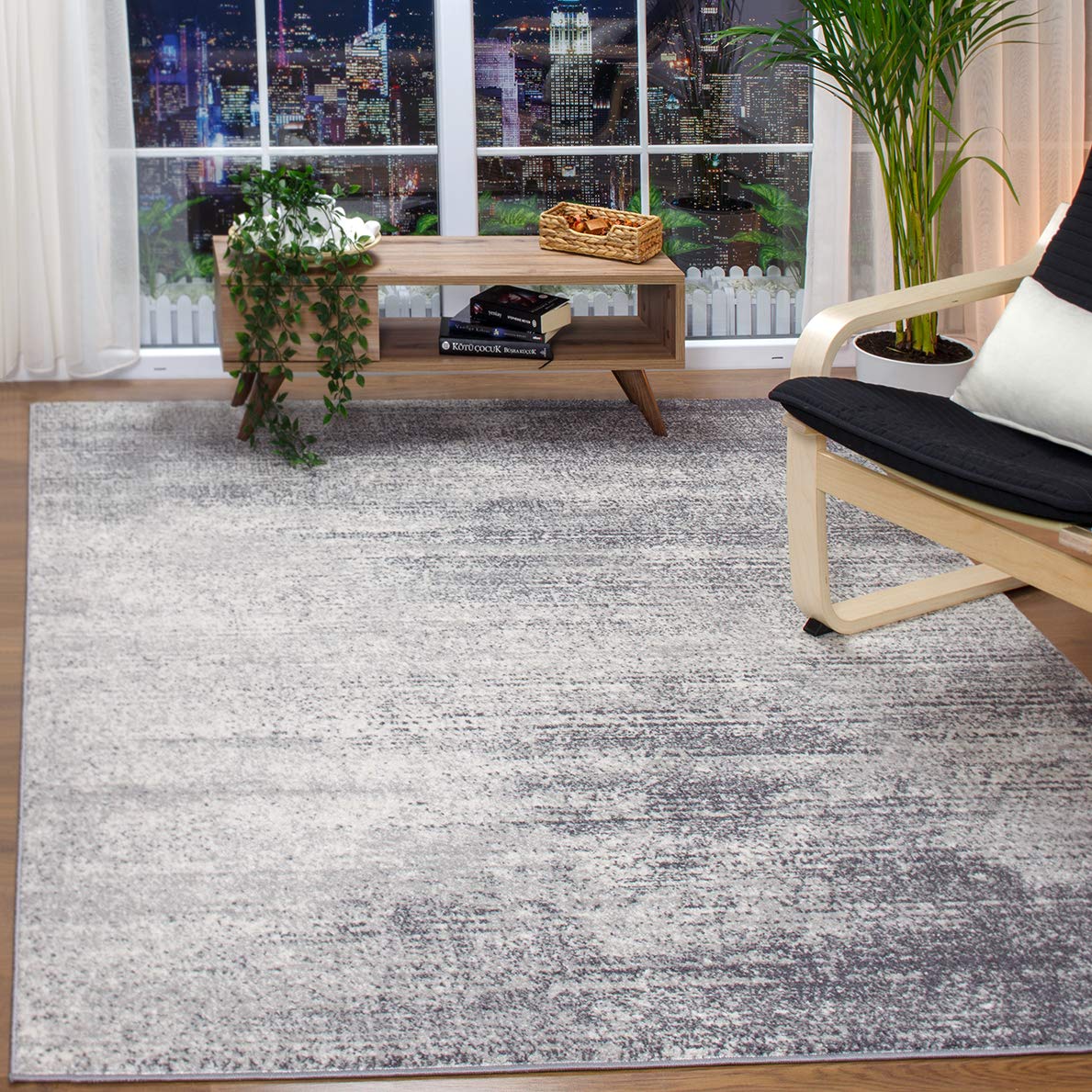 Antep Rugs Florida Collection Distressed Modern Abstract Polypropylene Indoor Area Rug (Grey, 5' x 7')