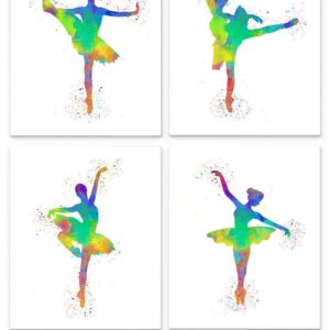 Girl Ballet Dancers Abstract Wall Art Print 8 x 10" Set of 4 Unframed, White Background, Perfect for for Ballerina, Teacher and Lover of Ballet, Ideal Bedroom, Dance Studio, Locker Decor