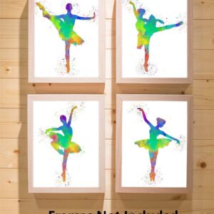 Girl Ballet Dancers Abstract Wall Art Print 8 x 10" Set of 4 Unframed, White Background, Perfect for for Ballerina, Teacher and Lover of Ballet, Ideal Bedroom, Dance Studio, Locker Decor