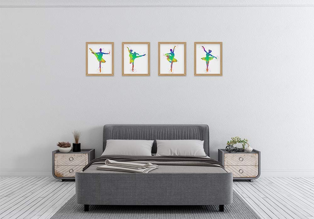 Girl Ballet Dancers Abstract Wall Art Print 8 x 10" Set of 4 Unframed, White Background, Perfect for for Ballerina, Teacher and Lover of Ballet, Ideal Bedroom, Dance Studio, Locker Decor