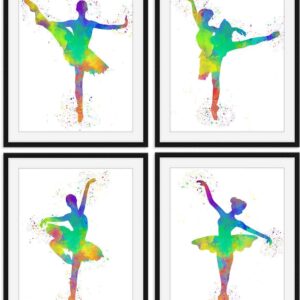 Girl Ballet Dancers Abstract Wall Art Print 8 x 10" Set of 4 Unframed, White Background, Perfect for for Ballerina, Teacher and Lover of Ballet, Ideal Bedroom, Dance Studio, Locker Decor