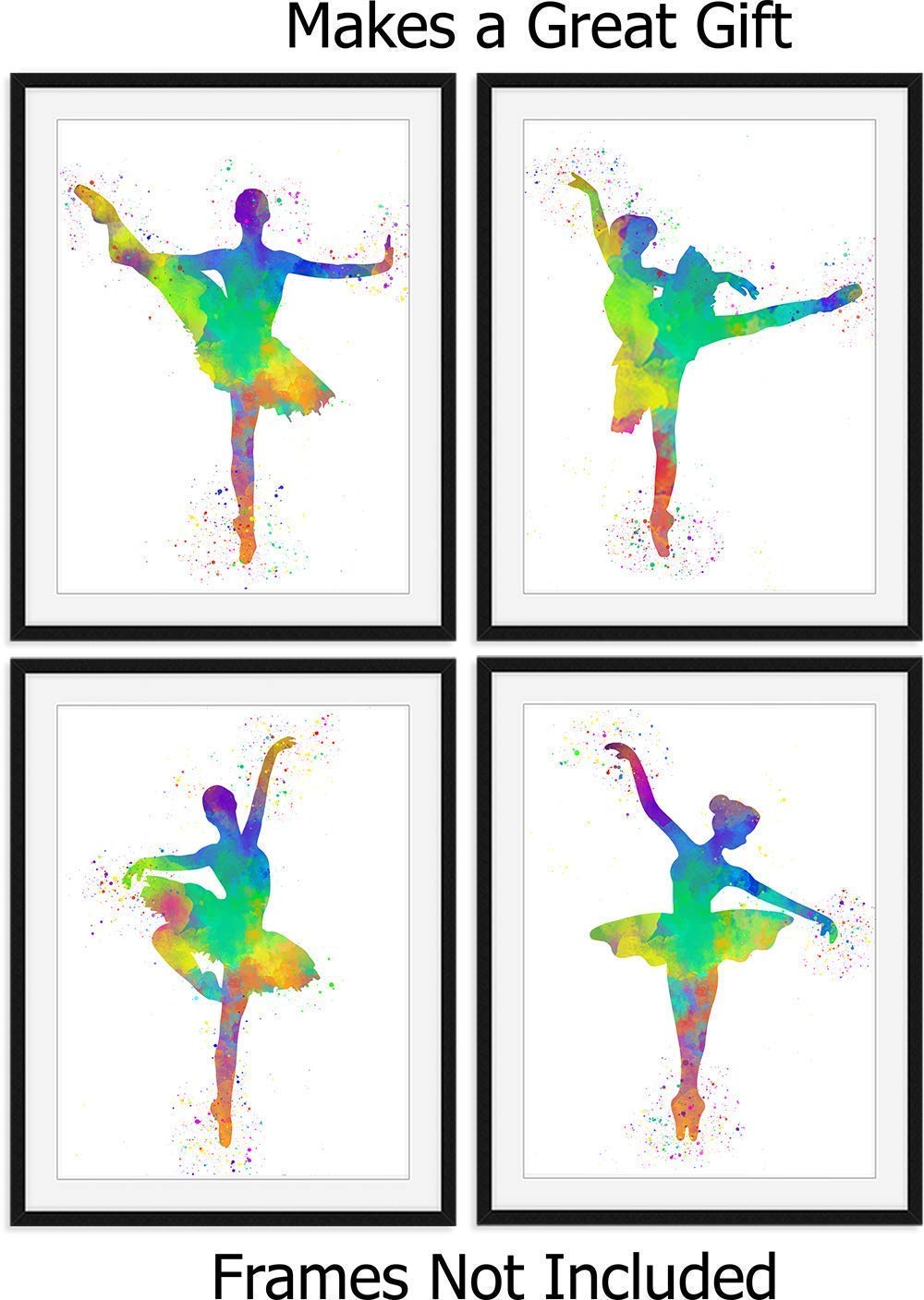 Girl Ballet Dancers Abstract Wall Art Print 8 x 10" Set of 4 Unframed, White Background, Perfect for for Ballerina, Teacher and Lover of Ballet, Ideal Bedroom, Dance Studio, Locker Decor