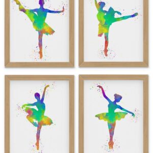 Girl Ballet Dancers Abstract Wall Art Print 8 x 10" Set of 4 Unframed, White Background, Perfect for for Ballerina, Teacher and Lover of Ballet, Ideal Bedroom, Dance Studio, Locker Decor