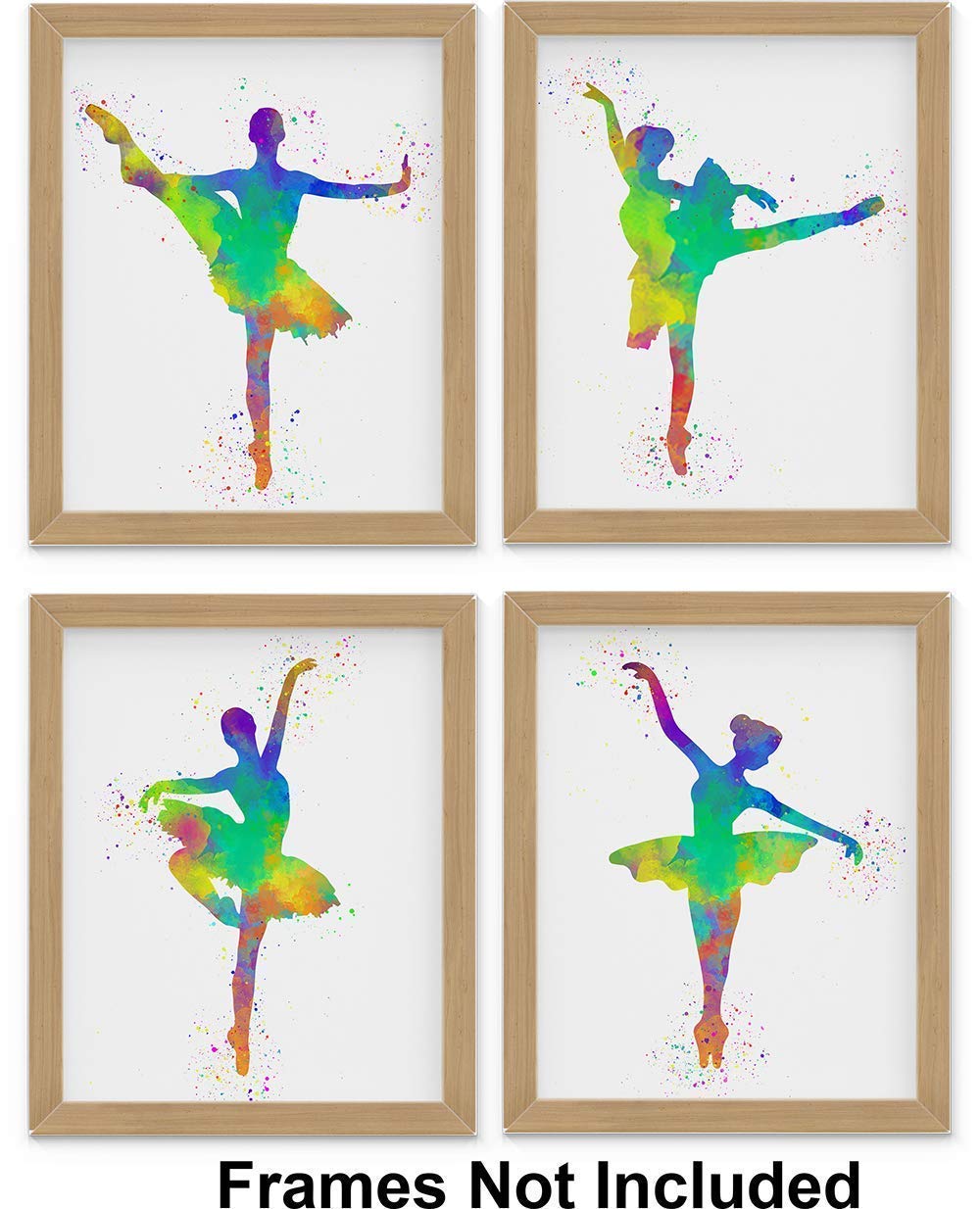 Girl Ballet Dancers Abstract Wall Art Print 8 x 10" Set of 4 Unframed, White Background, Perfect for for Ballerina, Teacher and Lover of Ballet, Ideal Bedroom, Dance Studio, Locker Decor