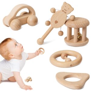 promise babe puzzle toys montessori rattle set infant wooden rattles interesting toy 5pc nursing wooden baby toys