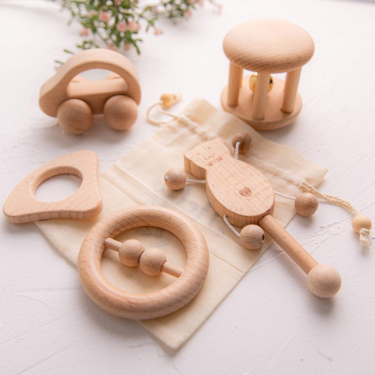 Promise Babe Puzzle Toys Montessori Rattle Set Infant Wooden Rattles Interesting Toy 5pc Nursing Wooden Baby Toys