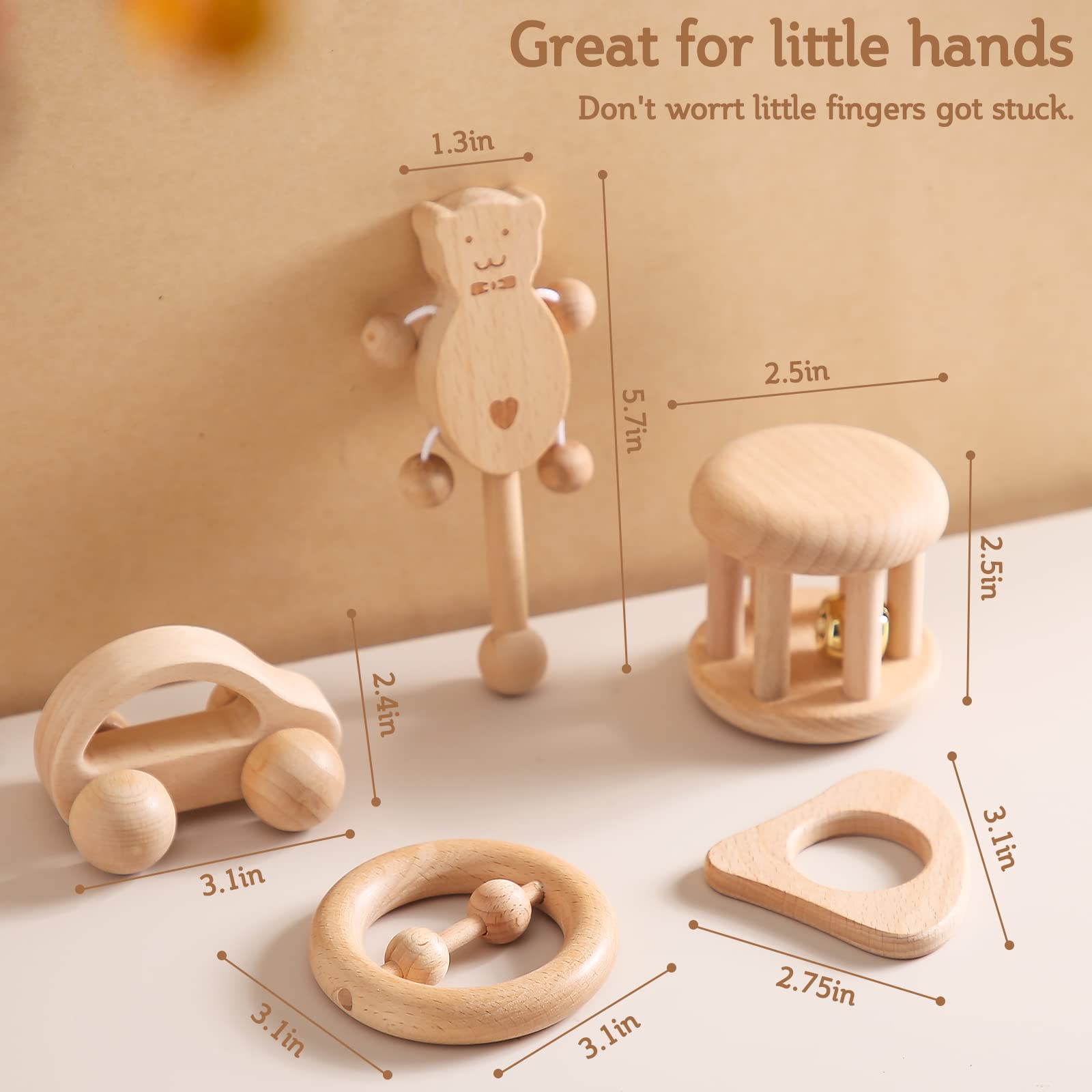 Promise Babe Puzzle Toys Montessori Rattle Set Infant Wooden Rattles Interesting Toy 5pc Nursing Wooden Baby Toys