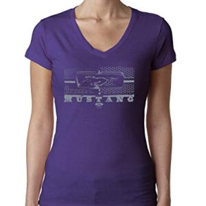 Vintage Ford Mustang Silver Honeycomb Grill Distressed Cars and Trucks Womens Junior Fit V-Neck Tee, Purple Rush, Medium