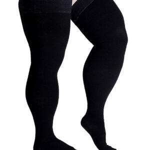 Runee Wide Thigh High Closed Toe Compression Stockings - 20-30mmHg Compression Designed For People With Wide Thigh And Calves (Black)