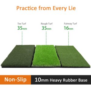 SkyLife 3-Turf Golf Hitting Grass Mat 24’’ x 37’’, Portable Training Fairway Rough TEE Turf, Driving Chipping Putting Golf Equipment, Home Backyard Garage Outdoor Practice (XL 24’’ X 37’’)