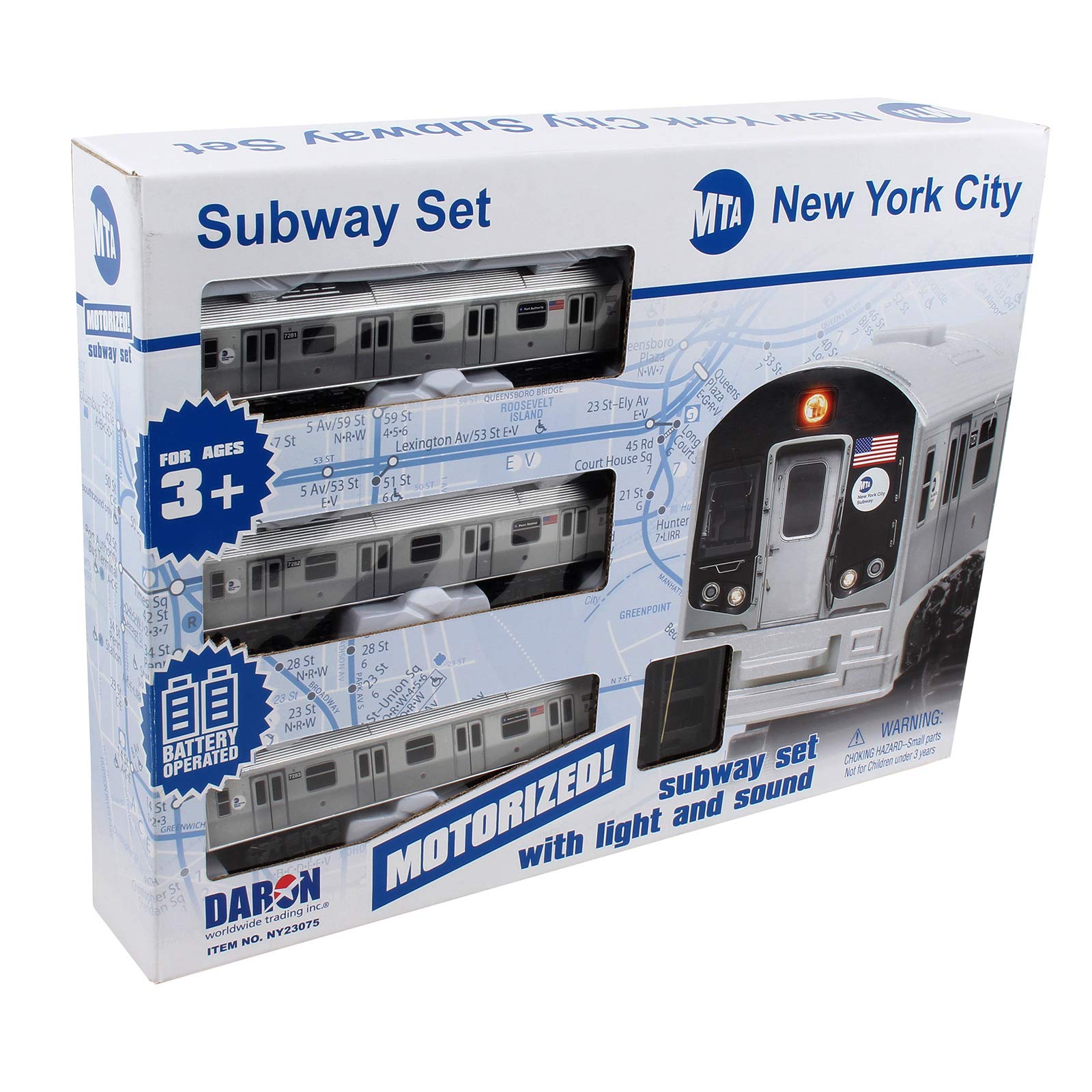 New York MTA New York City 3 Pc. Battery Operated Train Set with Track ,39" X 25",Silver