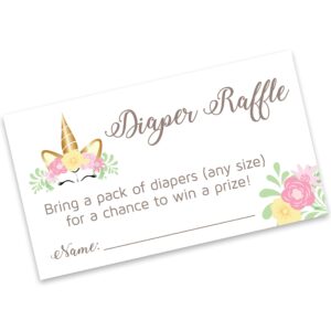 unicorn - baby shower floral diaper raffle tickets (50 count) | girl baby shower game | unicorn diaper raffle for baby shower | fun baby shower activities