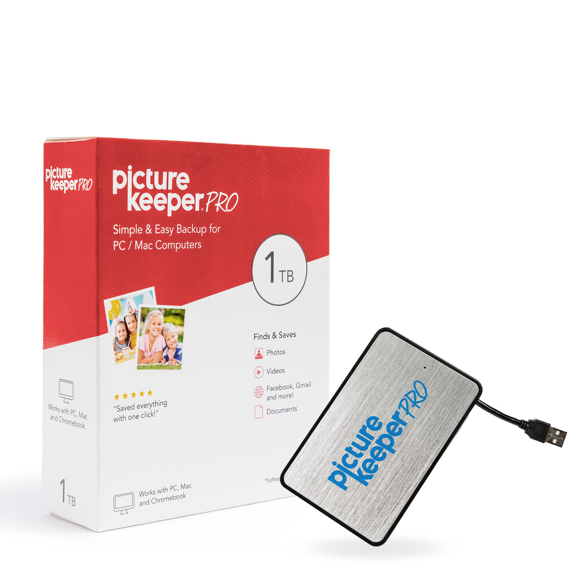 Picture Keeper PRO Connect Photo & Video External Hard Drive for Mac and PC Computers, 1TB USB Flash Drive