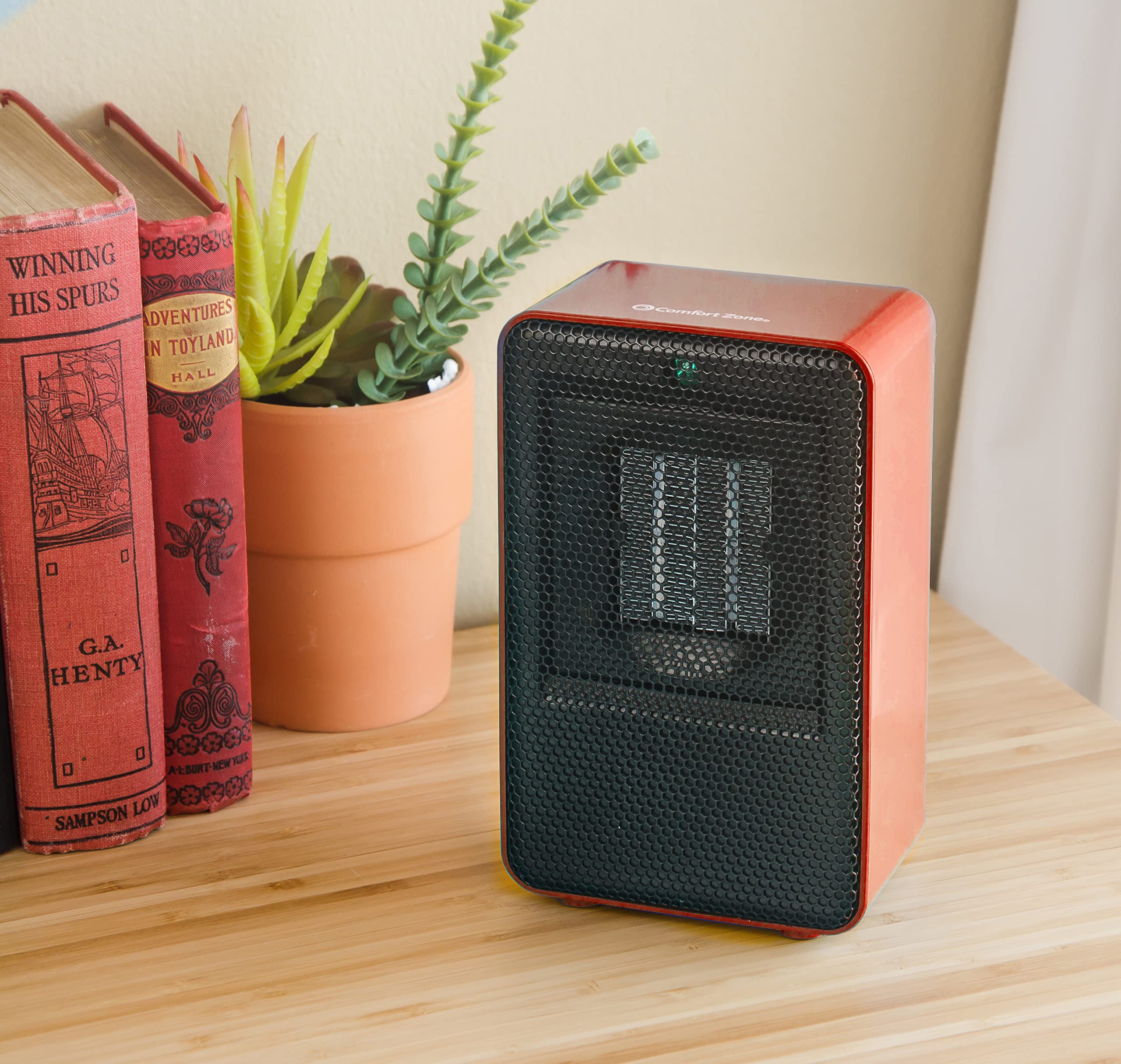 Comfort Zone CZ410RD Low Power 200 Watt Portable Ceramic Desktop Heater w/Fan, Red