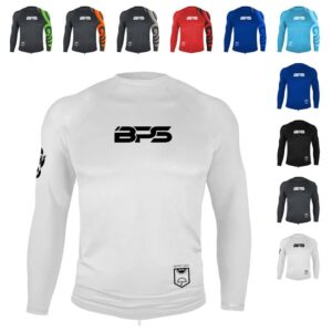 bps men's long sleeve swim shirt/rash guard with sun protection (white, m)