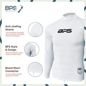 BPS Men's Long Sleeve Swim Shirt/Rash Guard with Sun Protection (White, M)