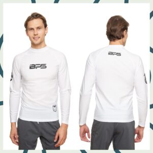 BPS Men's Long Sleeve Swim Shirt/Rash Guard with Sun Protection (White, M)