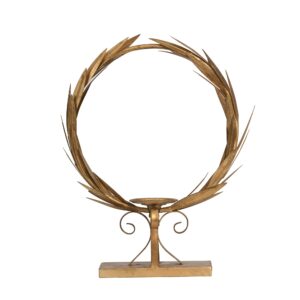 a&b home antiqued gold metal leaf wreath candle holder