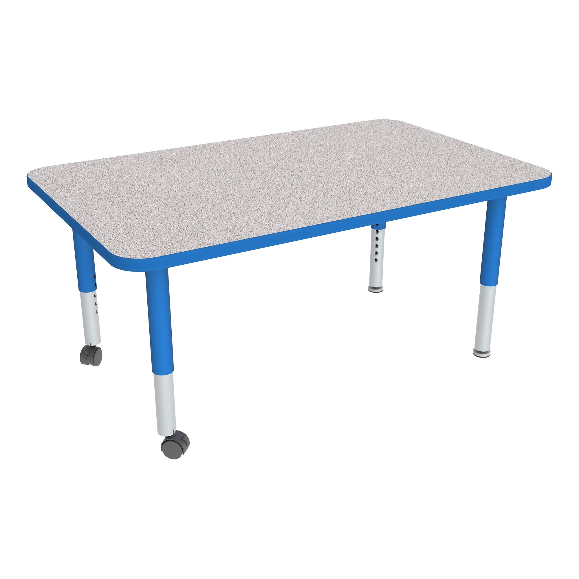 Sprogs Adjustable Height Mobile Classroom Activity Table for Preschools, Rectangle Preschool Activity Table with Casters, 30"D x 48"W x 23"H, Gray/Blue