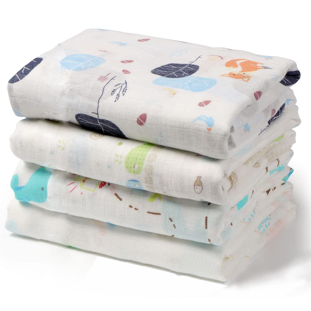 Softan Swaddle Blanket, Muslin Swaddle Blanket for Boys & Girls, 47X47In Muslin Swaddle Receiving Blanket for Newborn, Baby Muslin Swaddle Blanket Soft Silky & Breathable, 4 Pack