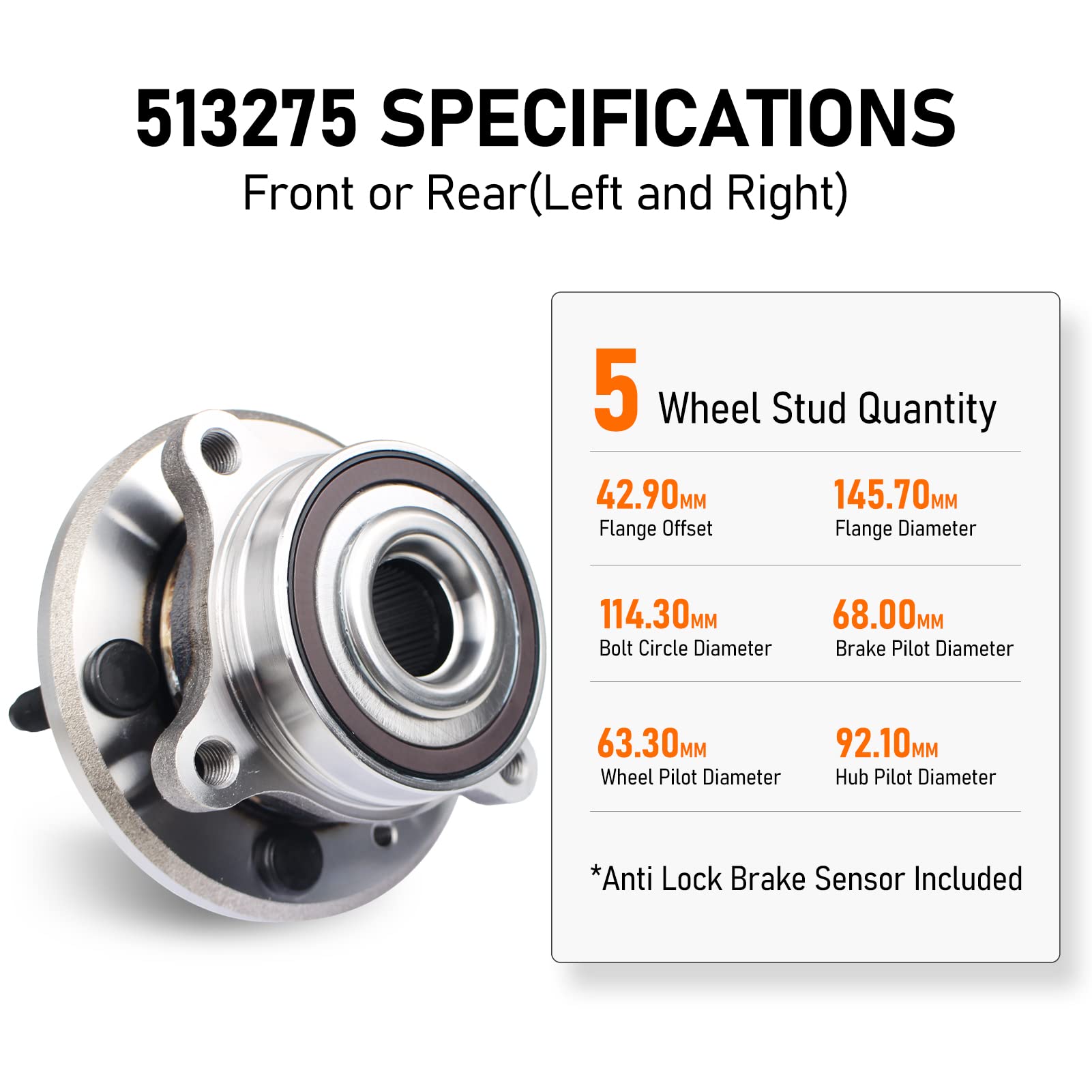 MACEL 513275 Front/Rear Wheel Bearing Hub Assembly fit for 11-14 Ford Edge, 09-18 Flex, 13-18 Police Interceptor Sedan, 14-18 Police Sedan, 10-18 Taurus, 09-16 Lincoln MKS, 10-19 MKT, 11-15 MKX