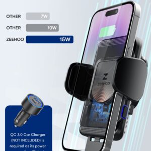 ZeeHoo Wireless Car Charger,15W Fast Charging Auto-Clamping Car Mount,Windshield Dash Air Vent Phone Holder for iPhone 15 14 13 12 Mini 11 Pro Max XS XR