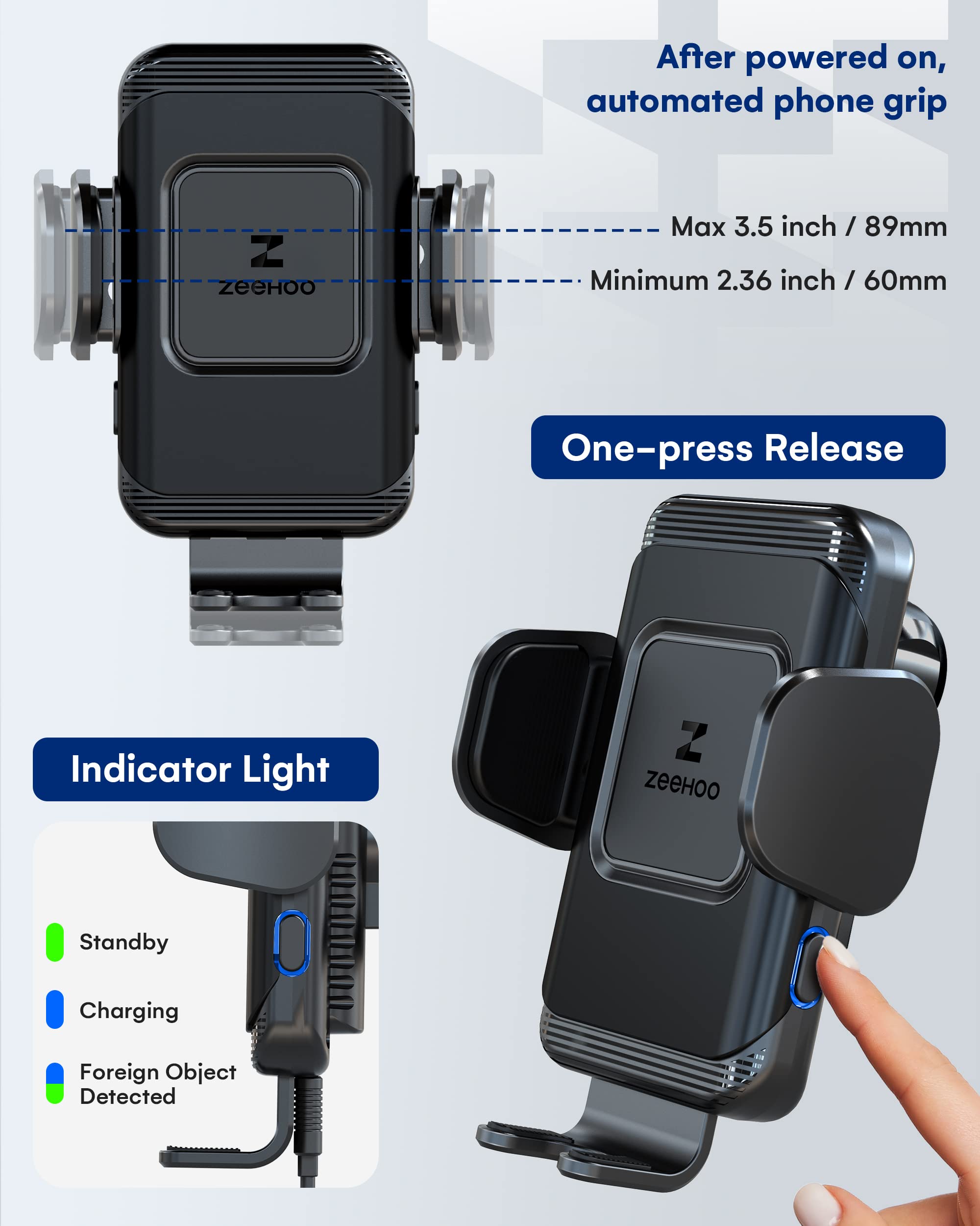 ZeeHoo Wireless Car Charger,15W Fast Charging Auto-Clamping Car Mount,Windshield Dash Air Vent Phone Holder for iPhone 15 14 13 12 Mini 11 Pro Max XS XR